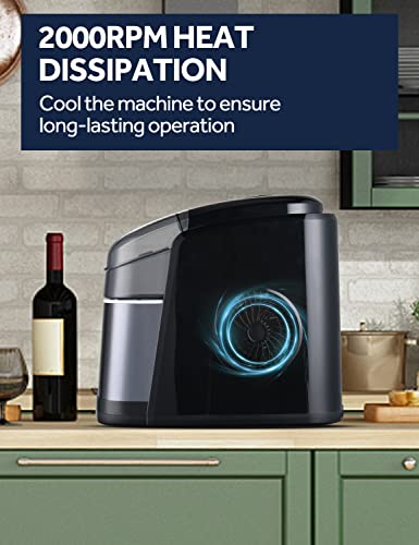Ice Maker Countertop Machine with Self-Cleaning Function，26LBS in 24 Hours, 9 Bullet Cubes Ready in 6 Mins, Compact Ice Cube Maker with Ice Scoop & Basket for Home Kitchen Office Bar (Black)