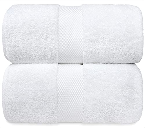 Luxury White Bath Towels Large - Circlet Egyptian Cotton | Highly Absorbent Hotel spa Collection Bathroom Towel | 30x56 Inch | Set of 2