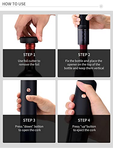 Rechargeable Electric Wine Bottle Opener, Automatic Corkscrew Remover, Gift Kit for Wine Lover, with Free Foil Cutter, LED Power Indicator, Charging Cable Included