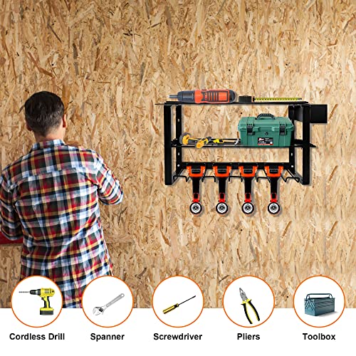 Power Tool Organizer, Garage Tool Organizers with Storage, 3 Layers Heavy Duty Metal Tool Shelf, Drill Holder Wall Mounted, Utility Storage Rack for Cordless Drill, Handheld Power Tools