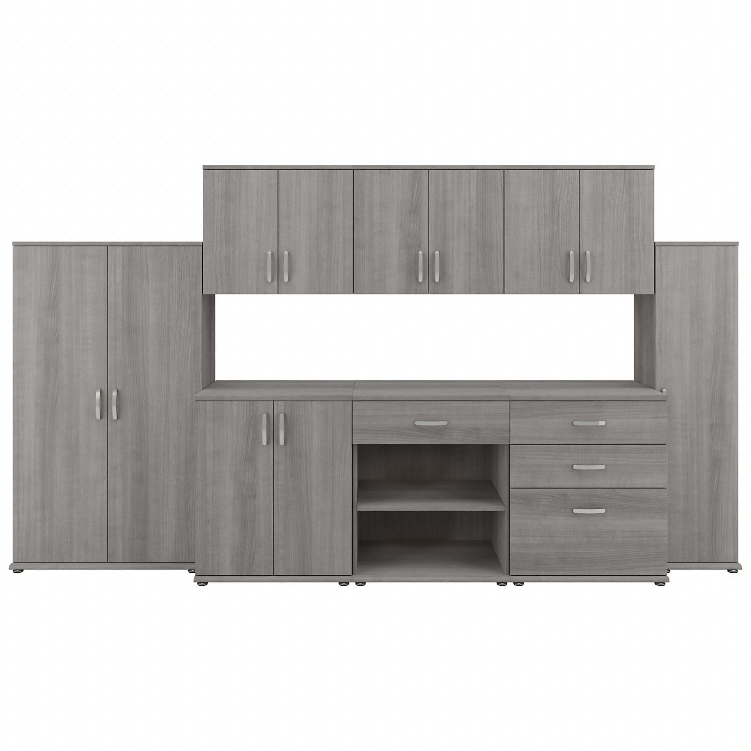 Bush Business Furniture Universal 8 Piece Modular Garage Storage Set with Floor and Wall Cabinets, Platinum Gray