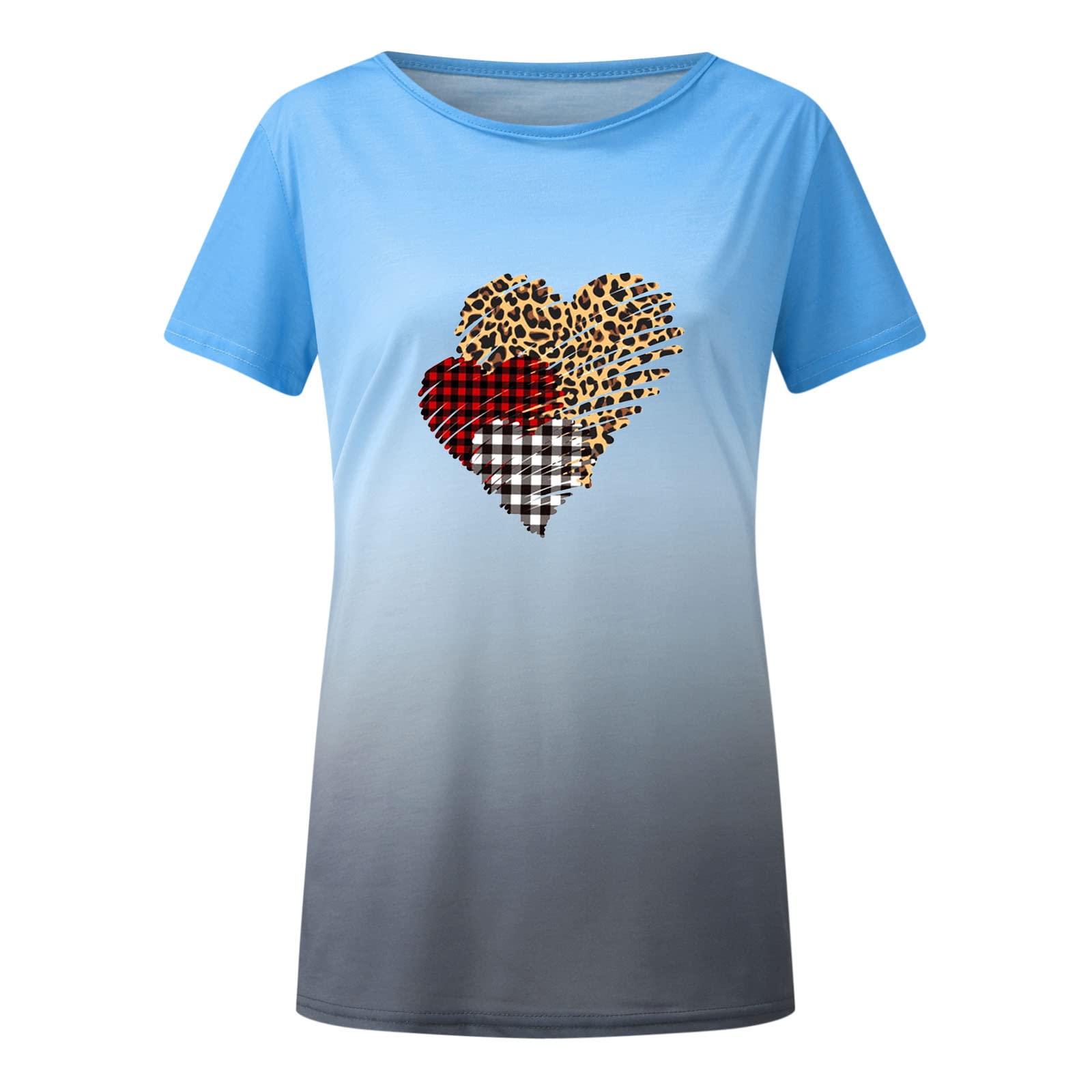 Couples Shirts Womens Blouse Valentine's Day Short Sleeve Love Print Gradient Tie-Dye T Cotton Long Sleeve Tee Women Blue