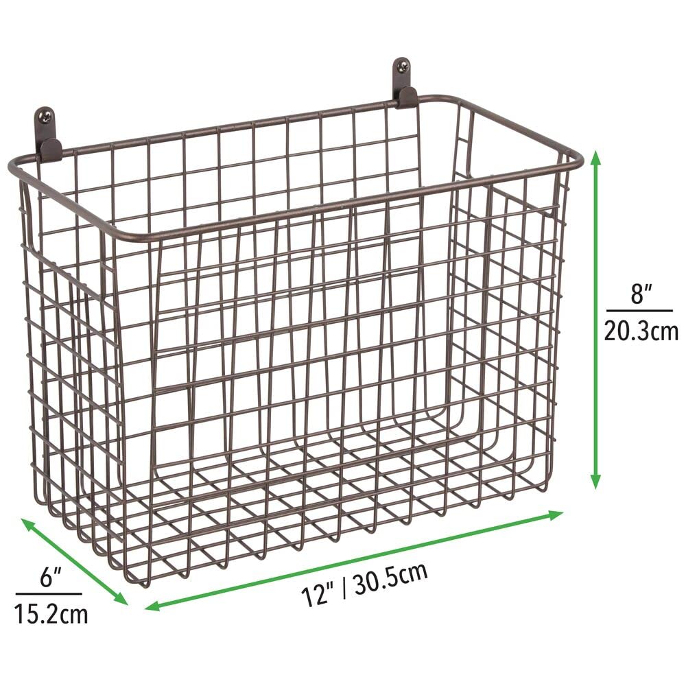 mDesign Portable Metal Wire Wall Mount Decor Storage Organizer Basket Bin - Hang in Kitchen, Garage, Entryway, Mudroom, Bedroom, Bathroom, Laundry Room - Concerto Collection - 2 Pack - Bronze