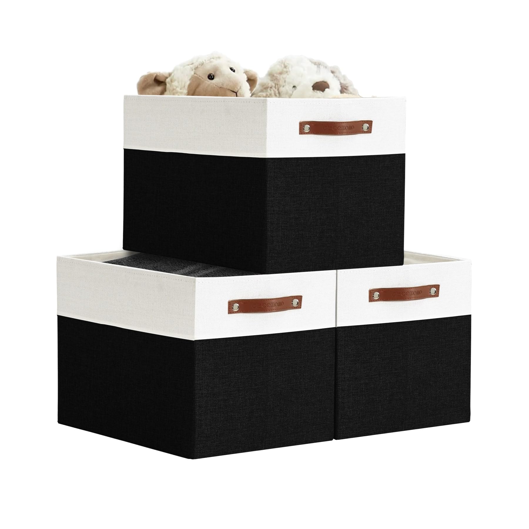 DECOMOMO Small Basket Storage Bins Collapsible Baskets for Organizing Shelves Bathroom Toy Baby Closet Gift Baskets Nursery Linen Closet Organizers with Handles (Black & White)