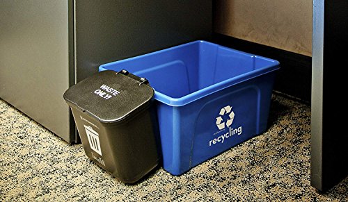 Recycling Rules Low-Profile 3 Gallon Deskside Recycling Bin Container, Perfect for Office Paper and Home Recycling, Eco-Friendly BPA-Free, in Blue, 4-Pack