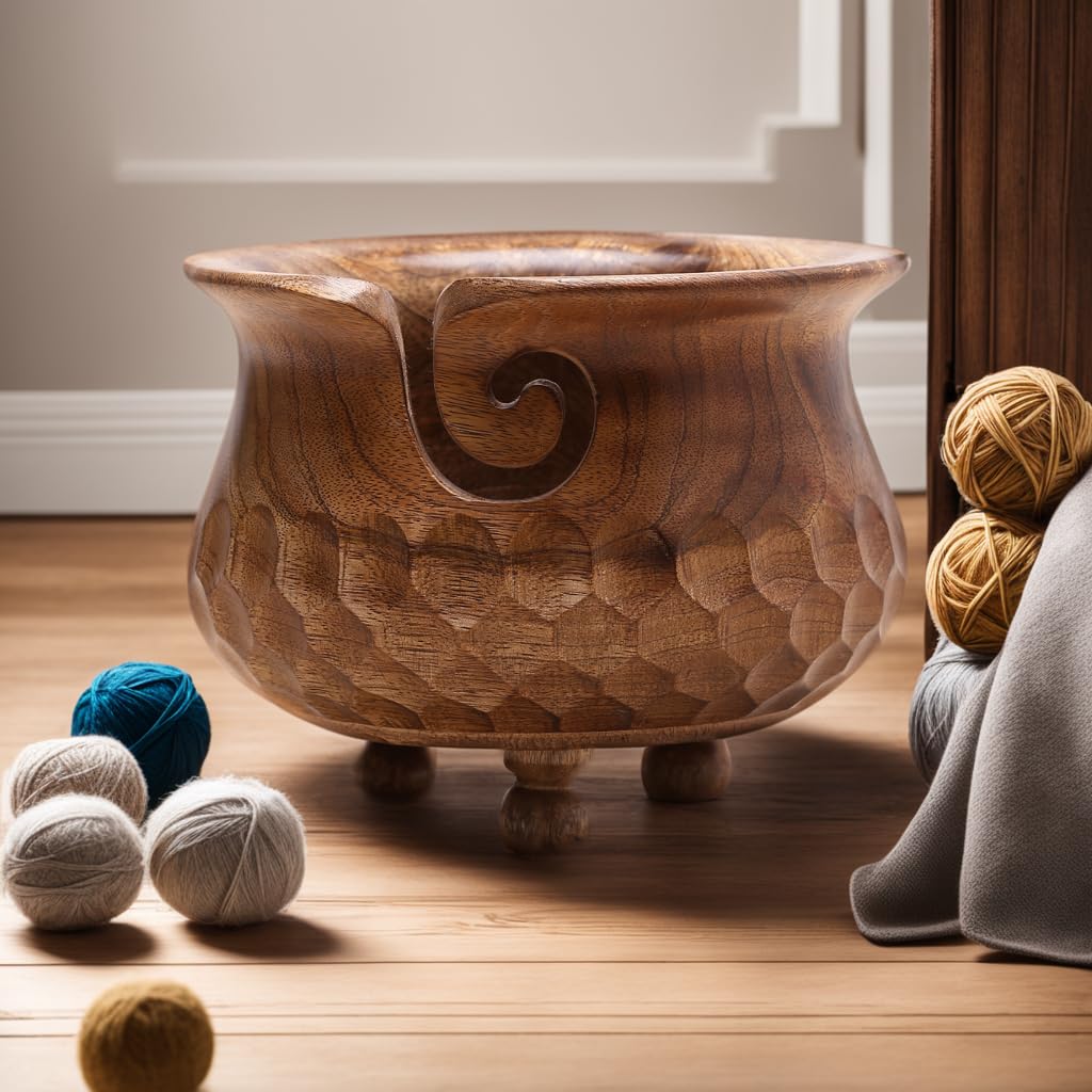 Handmade Wooden Yarn Holder β Large (7x4) Pot Shape Yarn Storage Bowl for Crocheting β Crochet Yarn Bowl Large - Crafting Gift for Knitters & Crocheters