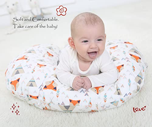 LAT Nursing Pillow and Positioner,Best for Mom Breastfeeding Pillow,100% Cotton Soft Fits Snug On Infant (Giraffe & Elephant)