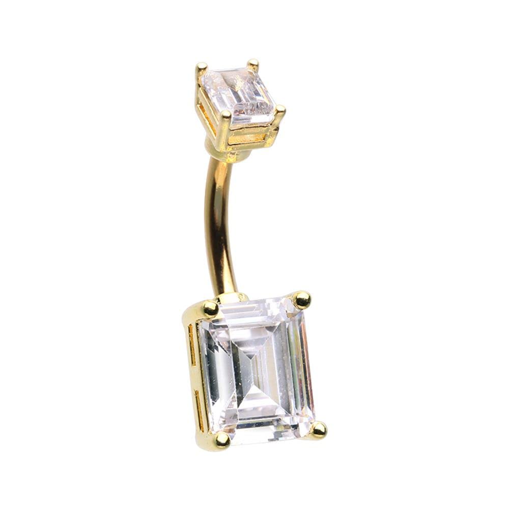 Covet Jewelry Golden Emerald Cut Cubic Zirconia Belly Button Ring