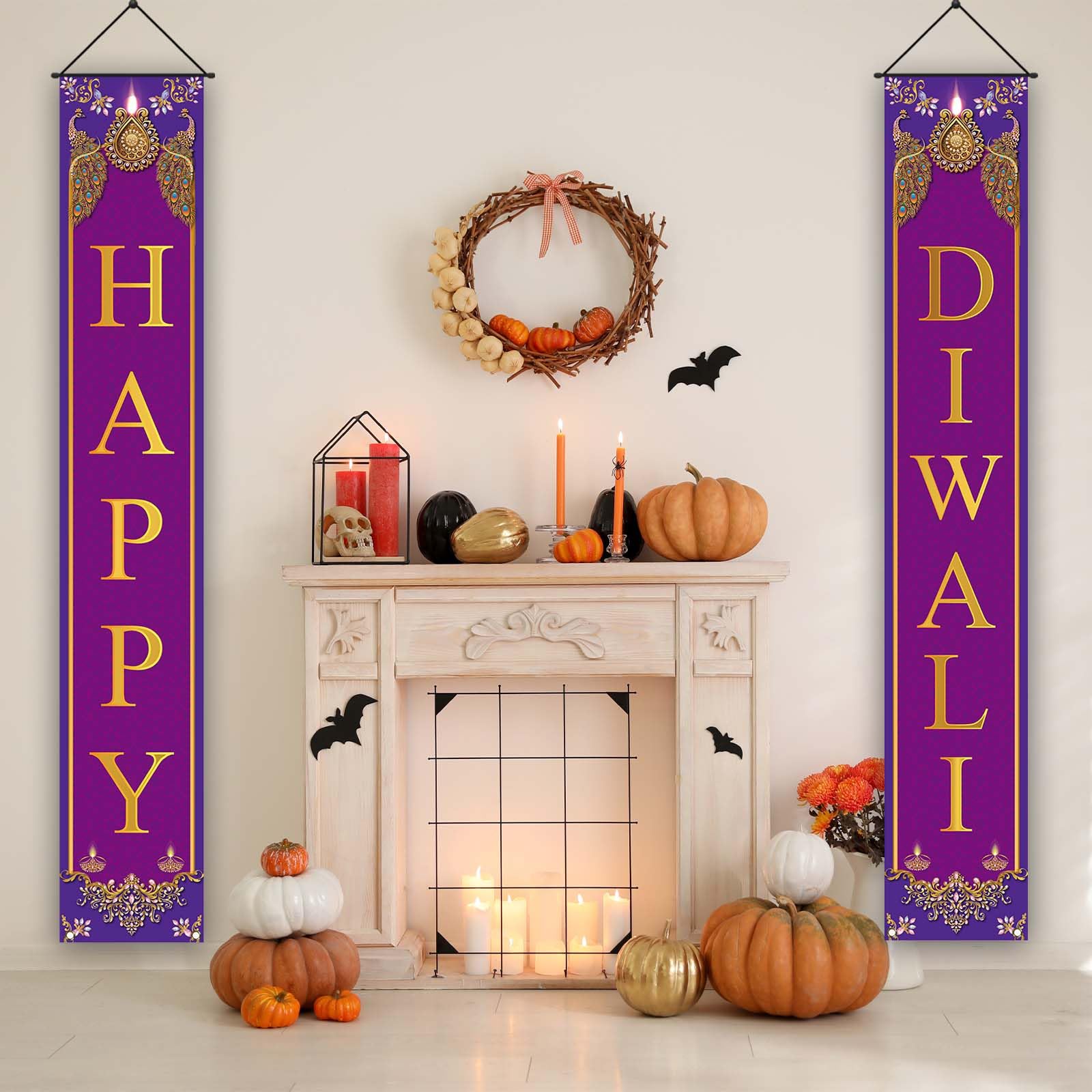 Diwali Decorations for Home Banner Diwali Light Diyas Peacock Diwali Decor Indian Diwali Decorations and Supplies for Home Board Wall Hanging