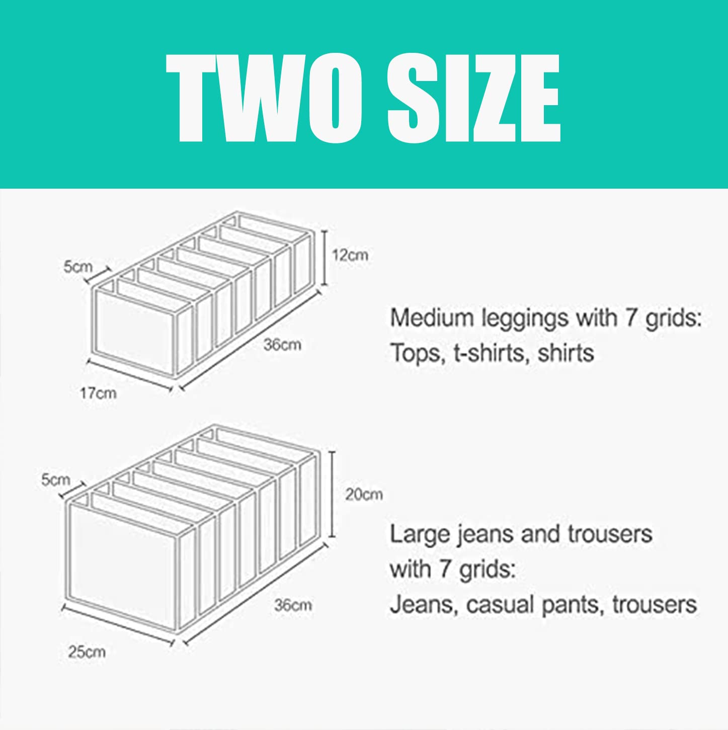 ORAV 7 Grids Wardrobe Organizer, Jeans Compartment Mesh Cloth Storage Box - Portable Pants drawers organizer for folded clothes (2Pcs Small, White)