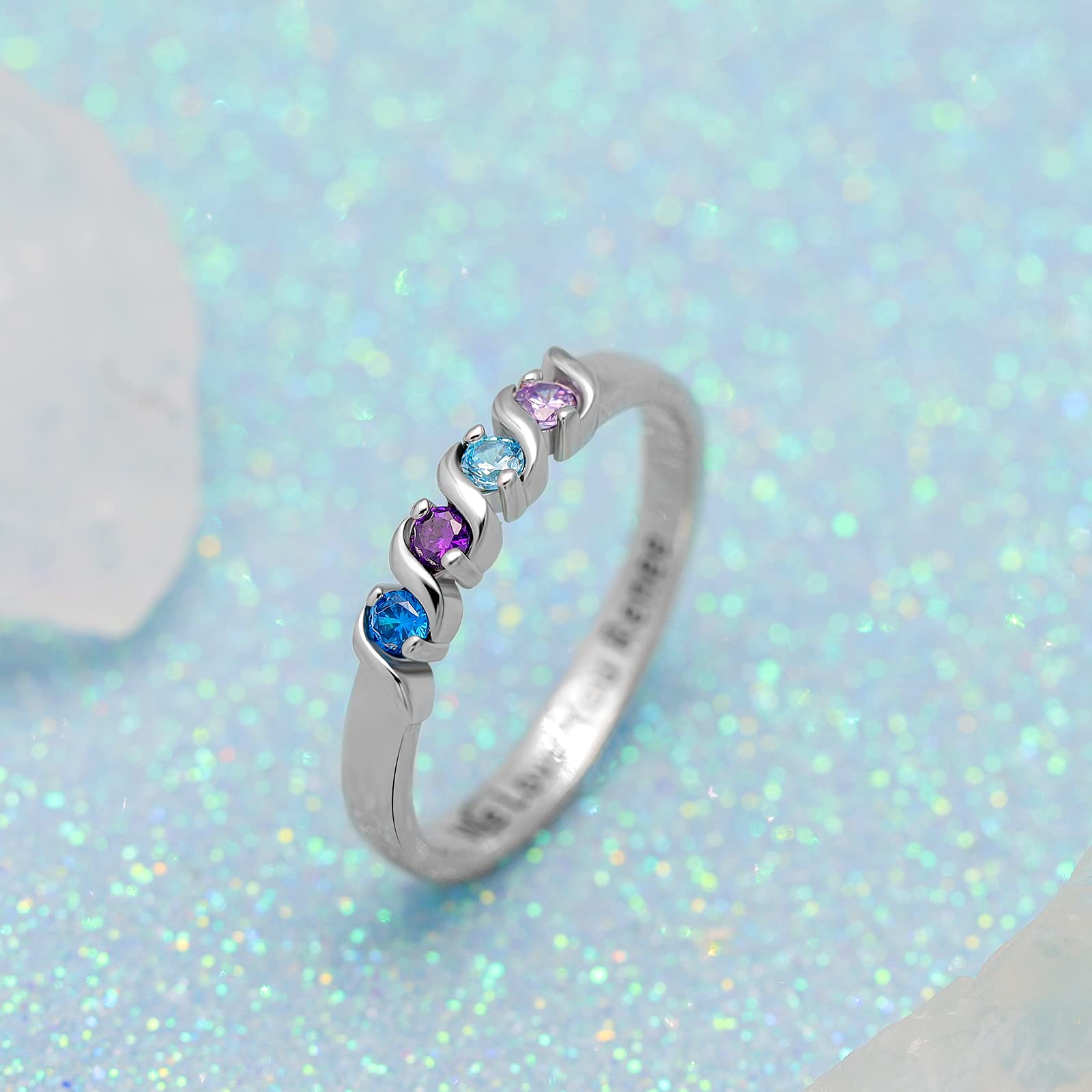Custom Stackable Birthstone Rings for Women 925 Sterling Silver Personalized Stacking Rings for Mother