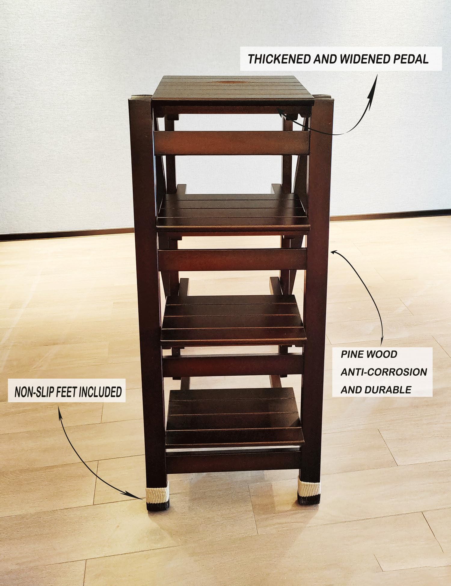 Step Stool for Adults/Step Ladder/Counter Chair, Step Folding Portable Wooden Step Stool, Anti-Slip & Lightweight(Size:Walnut 4 layers)