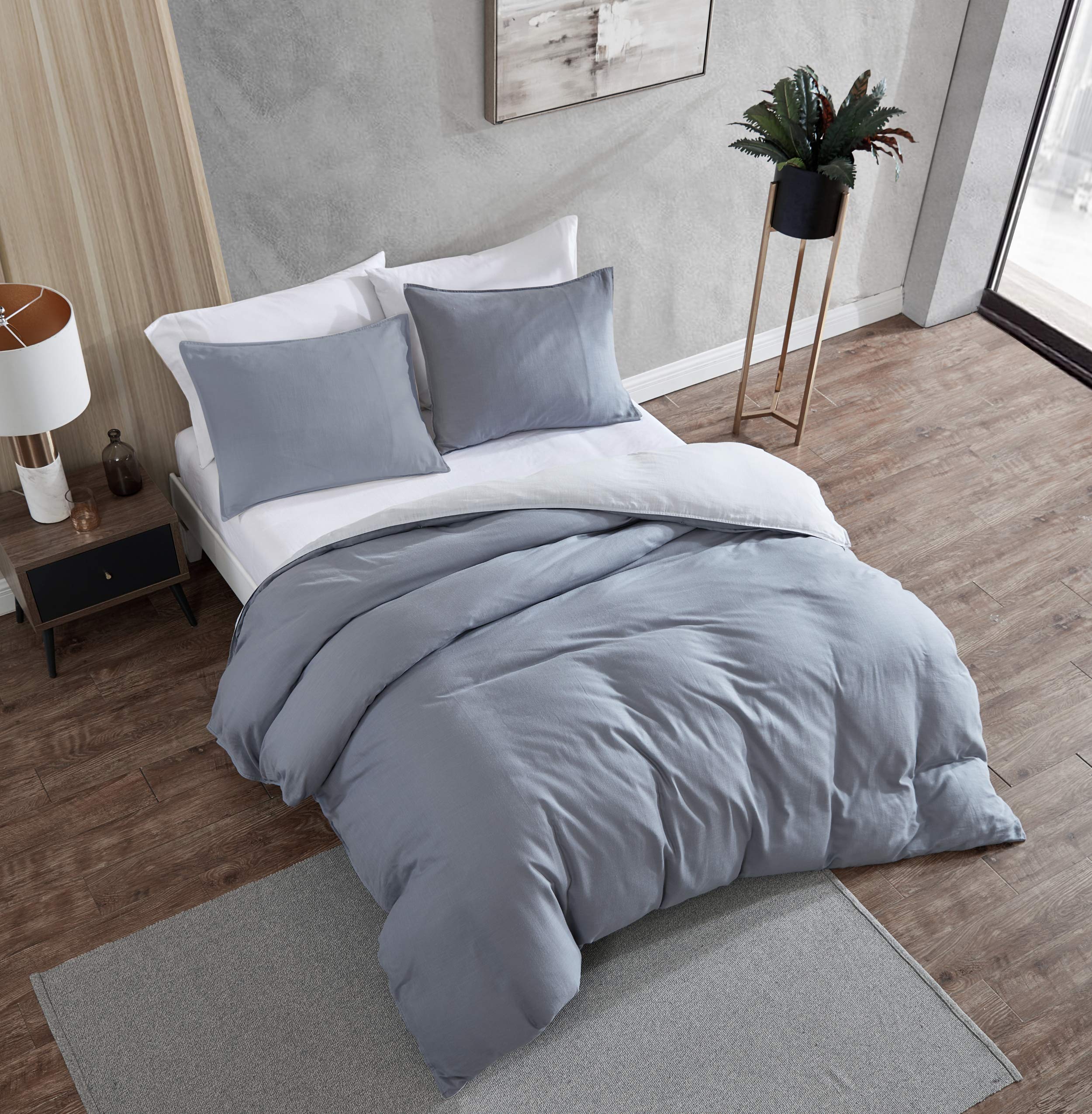 Kenneth Cole New York - King Duvet Cover Set, Reversible Cotton Bedding with Matching Shams, All Season Home Decor (Nila Grey, King)