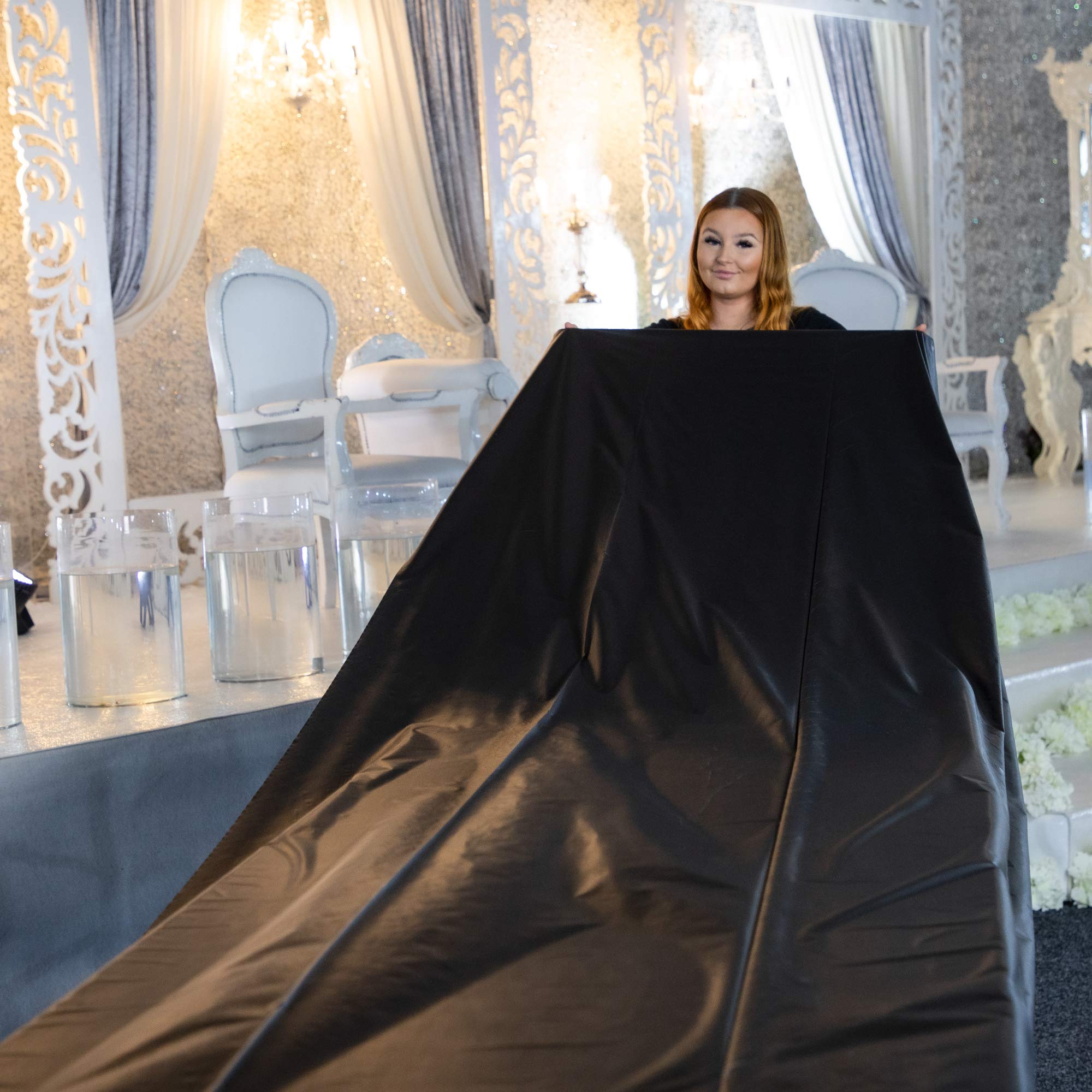 Top Table Supplies Heavy Duty Black Plastic Table Cloth Roll in A Cut-to-Size Box with Convenient Slide Cutter Premium Thicker Material | 54inch x 108ft for up to 12 x 6ft Rectangular Tables