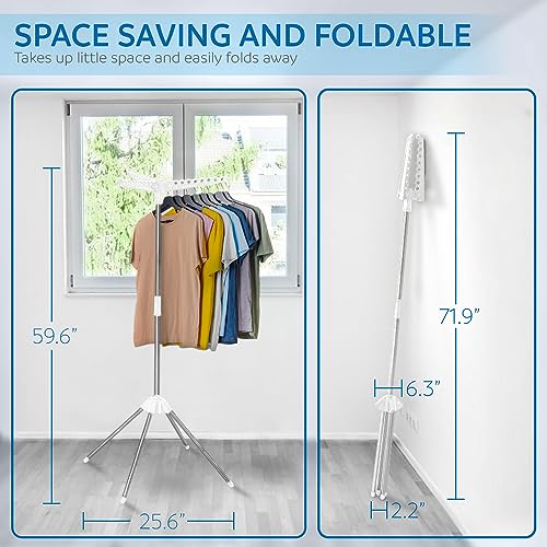 Laundry Drying Rack Foldable 59 Inch Clothes Drying Rack, 3 Rotatable Arms & 4 Sturdy Legs, Folding Clothes Racks for Hanging Clothes in Small Areas (White)