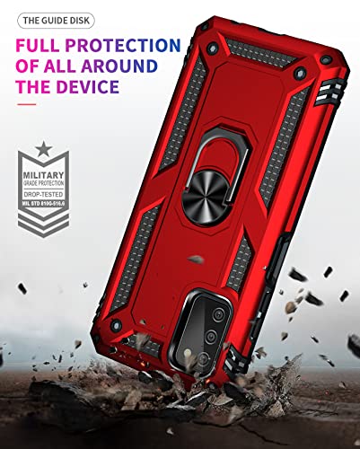 YZOK for Samsung Galaxy A03S Case,Galaxy A03S Case with HD Screen Protector,[Military Grade] Ring Car Mount Kickstand Hybrid Hard PC Soft TPU Shockproof Protective Case for Samsung A03S (Red)