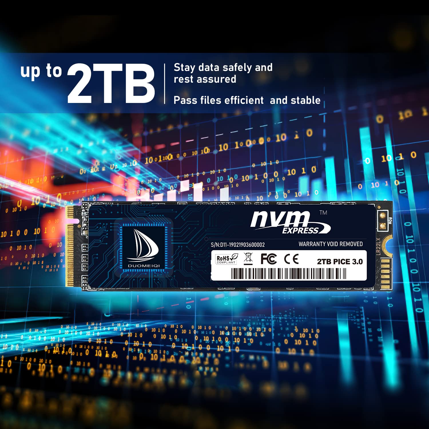 DUOMEIQI 2TB NVMe PCIe 3.0 Gen 3x4 NVMe 1.4 M.2 2280 Internal Gaming SSD High Performance Solid State Drive up to 3400MB/s for Desktop Laptop Computer 2TB PCIE3.0 NVME