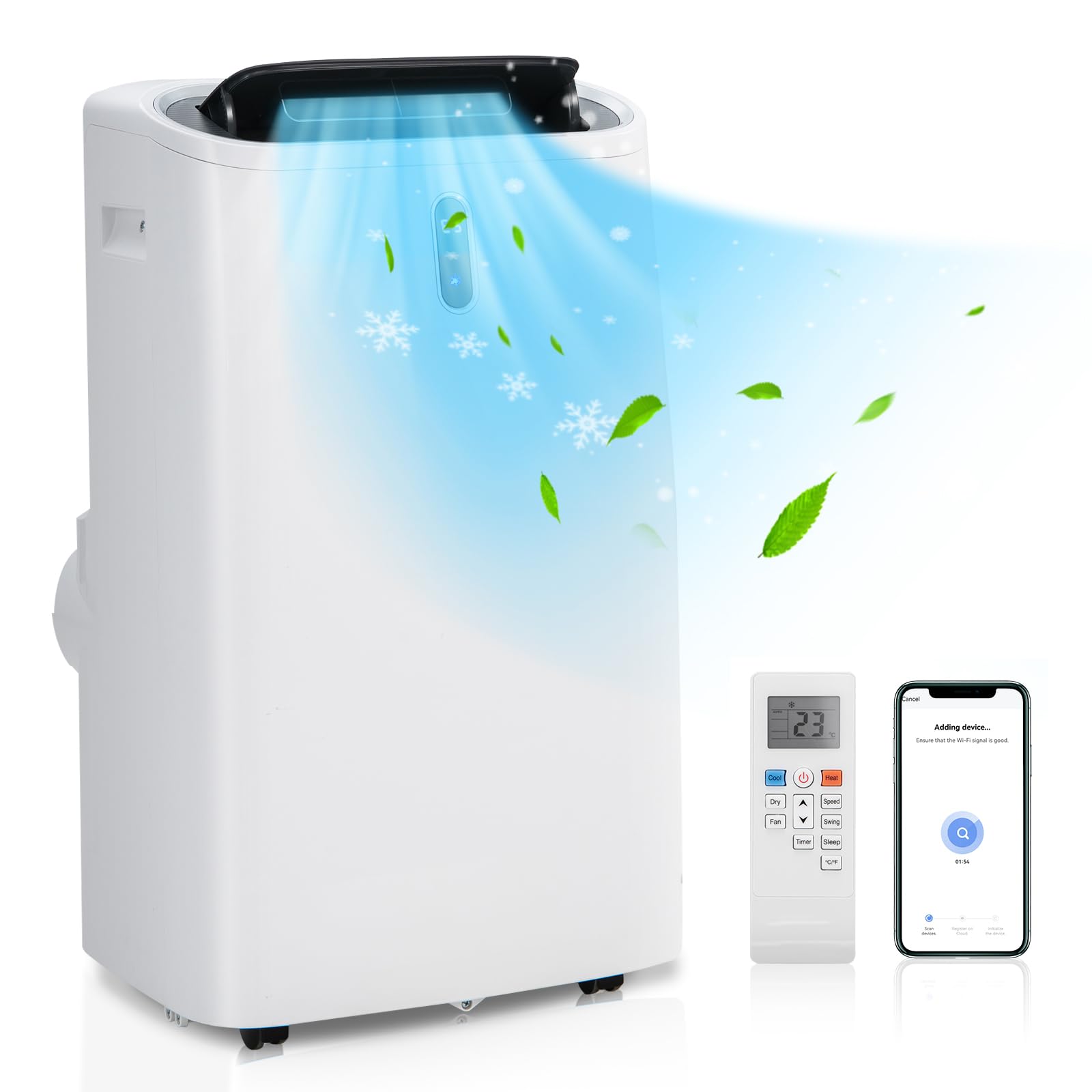 DORTALA 14000 BTU Portable Air Conditioner and Heater, 4-in-1 AC Unit with Dehumidifier, Heat, Cool, Fan, Standing AC with WiFi Smart App Control, 24H Timer, Remote Control, Cools up to 700 Sq. Ft