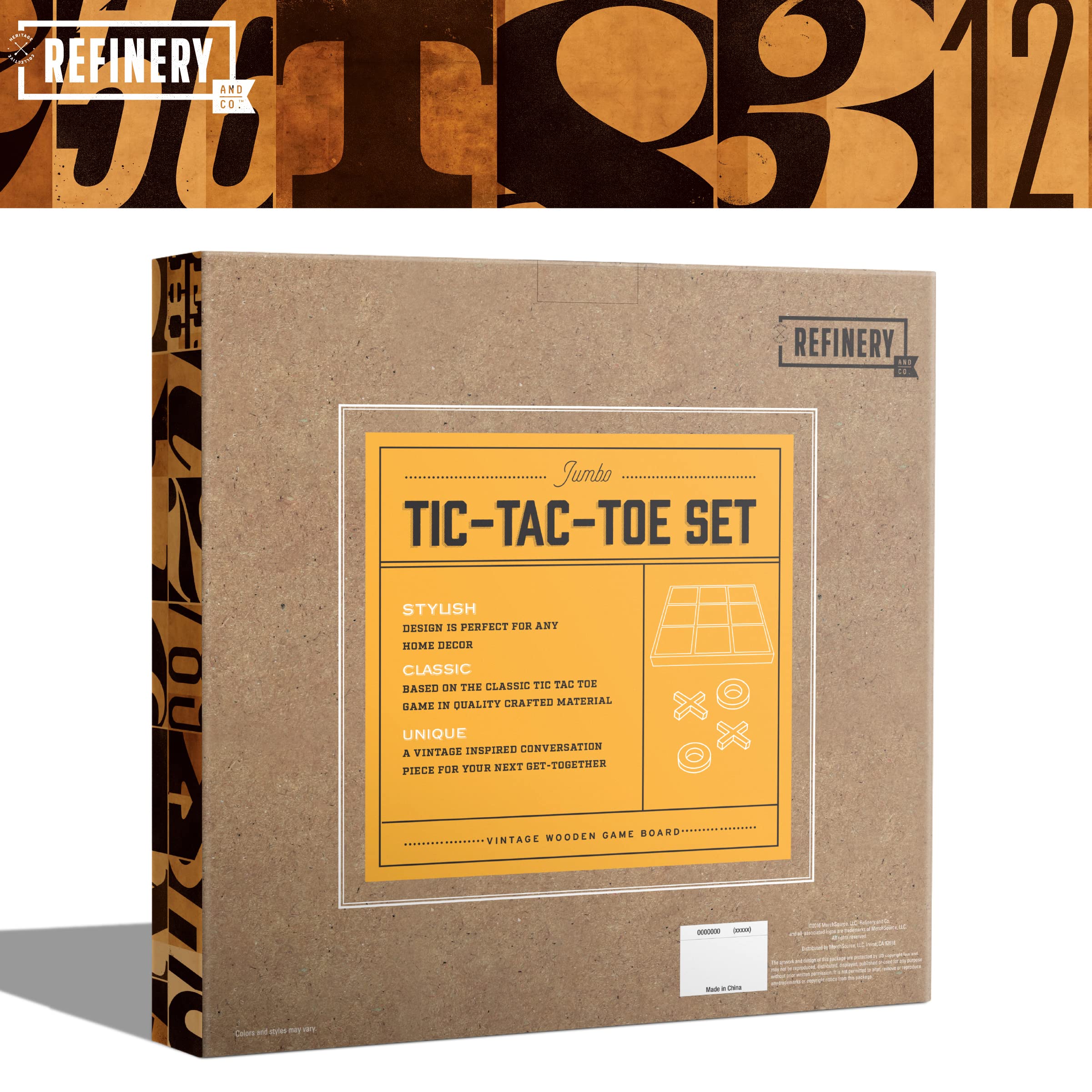 Refinery Premium Solid Wood Tic-Tac-Toe Board Game, Giant Gold 14β Coffee Table Home Decor, Classic Indoor/Outdoor Party Game for Children & Adults