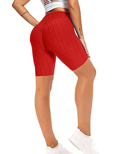 cailami Women's High Waisted Butt Lifting Biker Gym Workout Yoga Shorts, Small, Red
