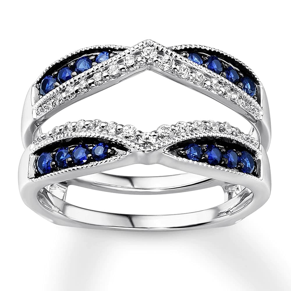 Celebrityinspired jewelry Women's 1.50 Ct Synthetic Sapphire & Simulated Diamond Guard Wrap Enhancer Ring 14K White Gold Over Silver