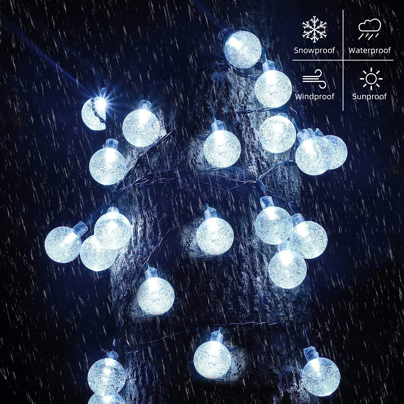 Solar Garden Lights 35FT 60LED Crystal Globe Solar String Lights, 8 Modes Waterproof String lights Outdoor, Solar Lights Outdoor for Garden,Yard,Patio,Wedding,Home party,Christmas,Decoration. (White)
