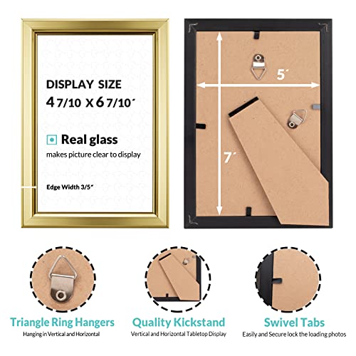 LaVie Home 5x7 Picture Frames (6 Pack, Gold) Simple Designed Photo Frames for Wall Mount Display, Set of 6 Classic Collection
