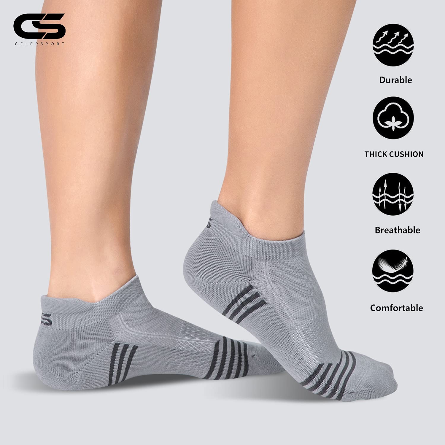 CelerSport Ankle Athletic Running Socks Low Cut Tab Sport Socks for Men Grey Medium