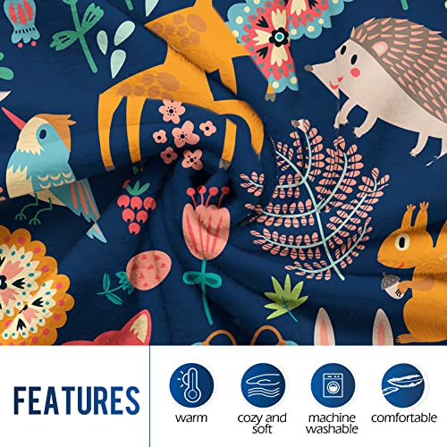 Levens Forest Animals Throw Blanket Gifts for Women Girls, Warm Deer Rabbit Owl Fox Theme Decor for Couch Bed Sofa Travelling, Birthday Christmas Soft Cozy Lightweight Blankets for Kids 50"x60"