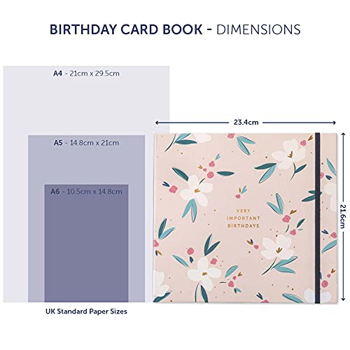 Busy B Birthday Card Book - 13 Pocket File for Storing Greetings Cards Pretty Petals,Pink