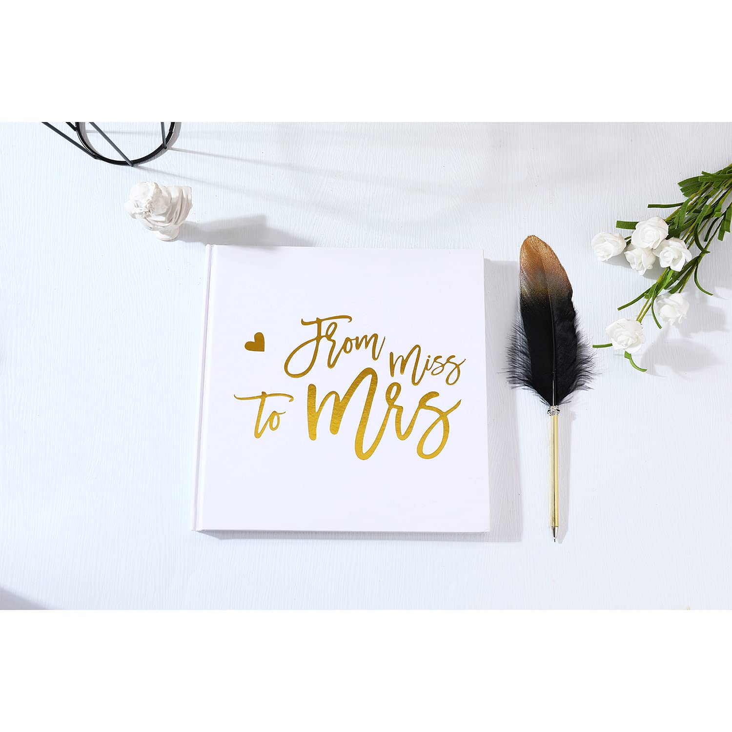 Calculs Vintage Feather Calligraphy Pen Set of 2 Black & White Feather Refined Quill Ballpoint Pen for Writing Signature or Gift