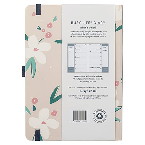 Busy B Busy Life Diary January to December 2022 - A5 Floral Week to View Planner with Dual Schedules, Pen Holder and Pockets