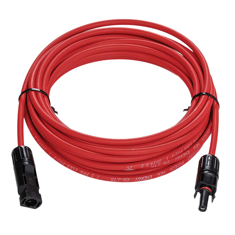 Carkio Solar Adaptor Cable,1 Pair Waterproof 12 Gauge 12AWG(4mm²) Wire 20 Feet Solar Panel Extension Cable Wire with Female and Male Connectors Compatible with Solar Panel System-Red&Black