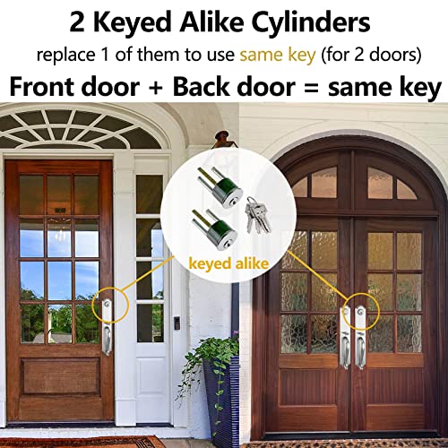HISAFE Front Door Handle Double Door Lock Set with Camelot Trim in Satin Nickel, Entrance Handle Set with Deadbolt and Lever, X-2018SET