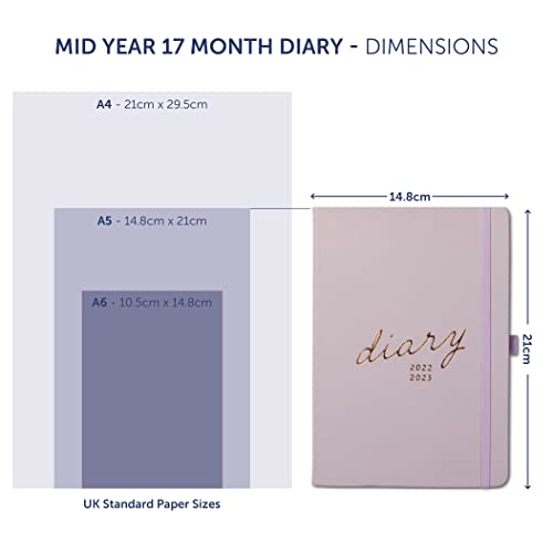 Busy B Mid Year 17 Month Diary August 2022 - August 2023. Lilac Faux Leather Academic Diary 2022-2023 A5 Week to View Planner with Pen Holder, Elastic Closure and Storage Pockets (4049AMZ)
