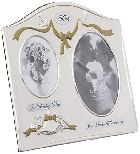 Lawrence Frames Satin Silver & Brass Plated 2 Opening Picture Frame - 50th Anniversary Design, 4x7