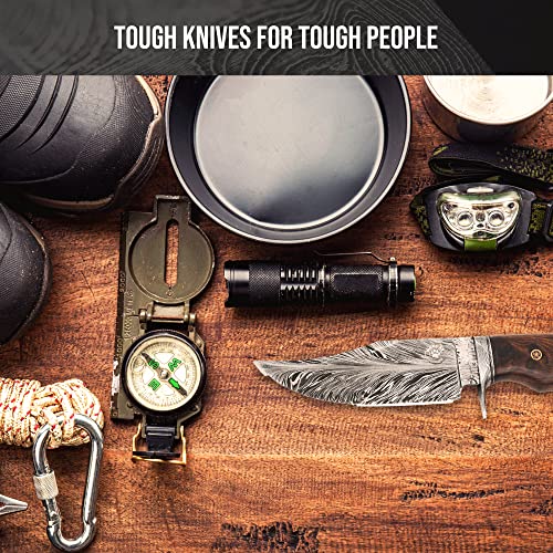 BIGCAT ROAR Handmade Damascus Hunting Knife - Bushcraft Fixed Blade Hunting Knife with Sheath and Walnut Wood Handle - 10″ EDC Skinning Knife - Bladesmith Pride