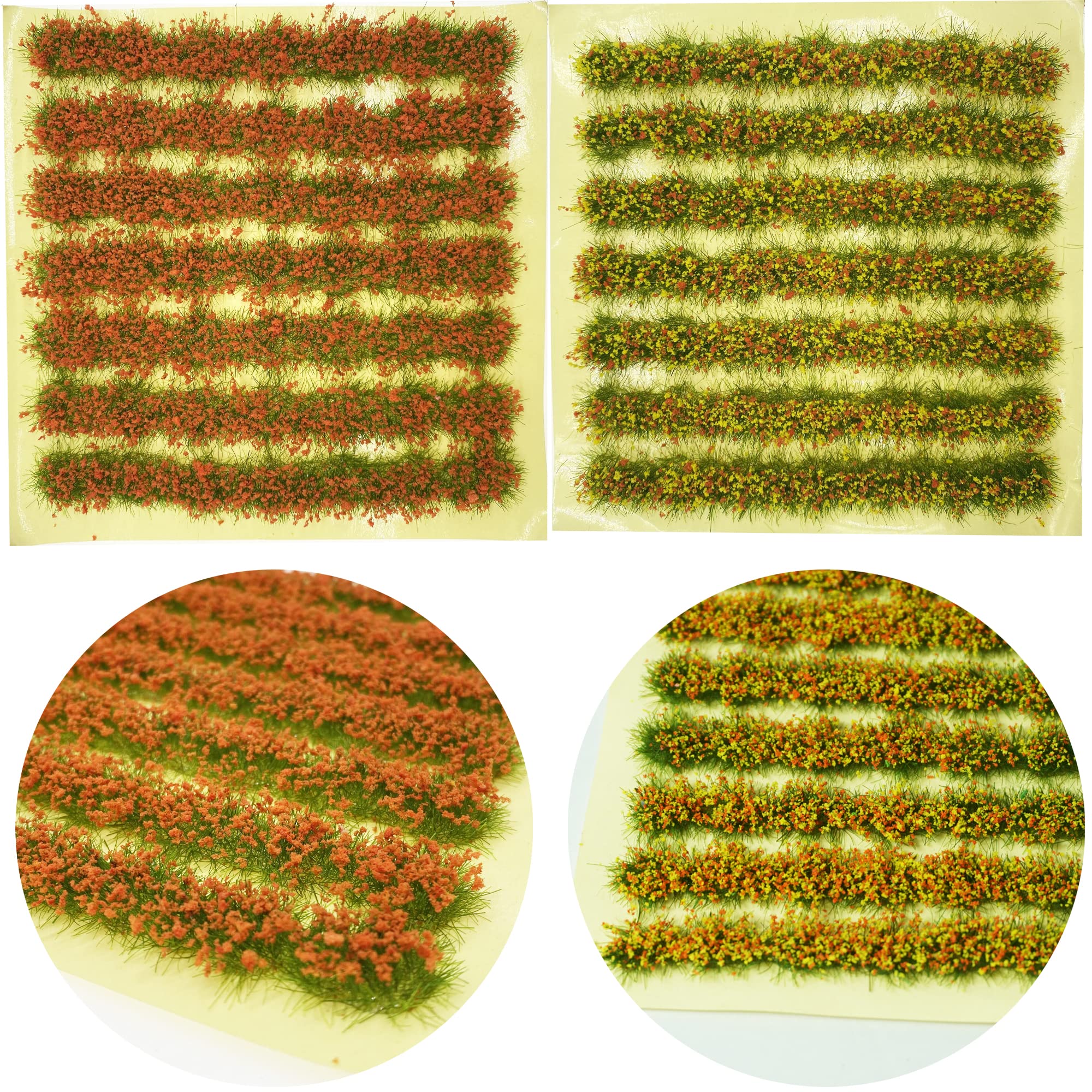 Cayway 2 Color Miniature Shrub Strips Static Shrub Vegetation Groups DIY Miniature Colorful Flower Cluster Static Grass Tuft for DIY Model Train Landscape Railroad Scenery, Orange
