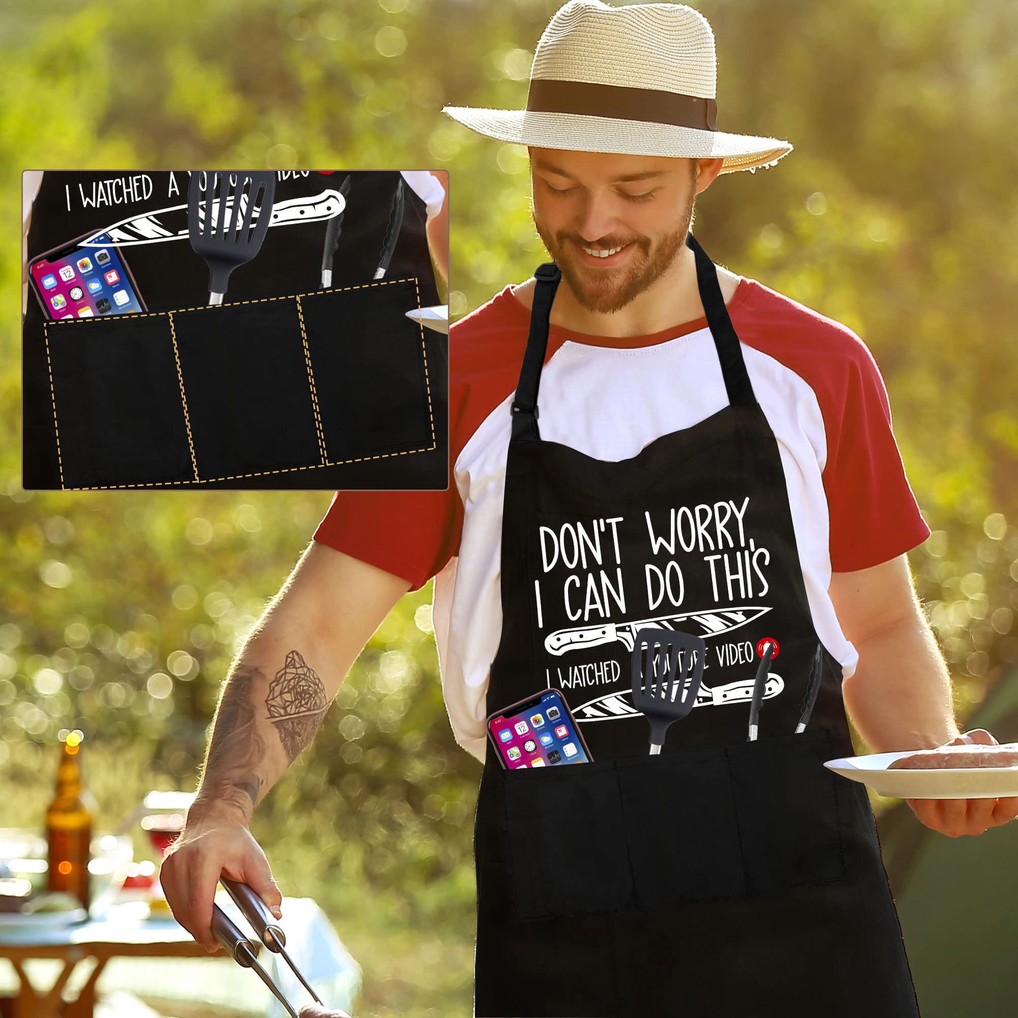 Cusugbaso Funny Aprons for men, Chef Cooking Aprons One Size with Three Pockets Funny Grill Gifts for Men, Dad, Husband - Cooking Chef Aprons for Birthday, Christmas, Fathers Day
