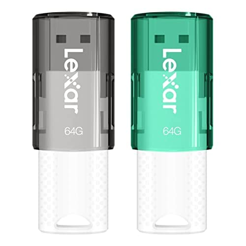 Lexar® JumpDrive® S60 USB 2.0 Flash Drives, 64GB, Black/Teal, Pack Of 2 Flash Drives, LJDS60-64GB2NNU