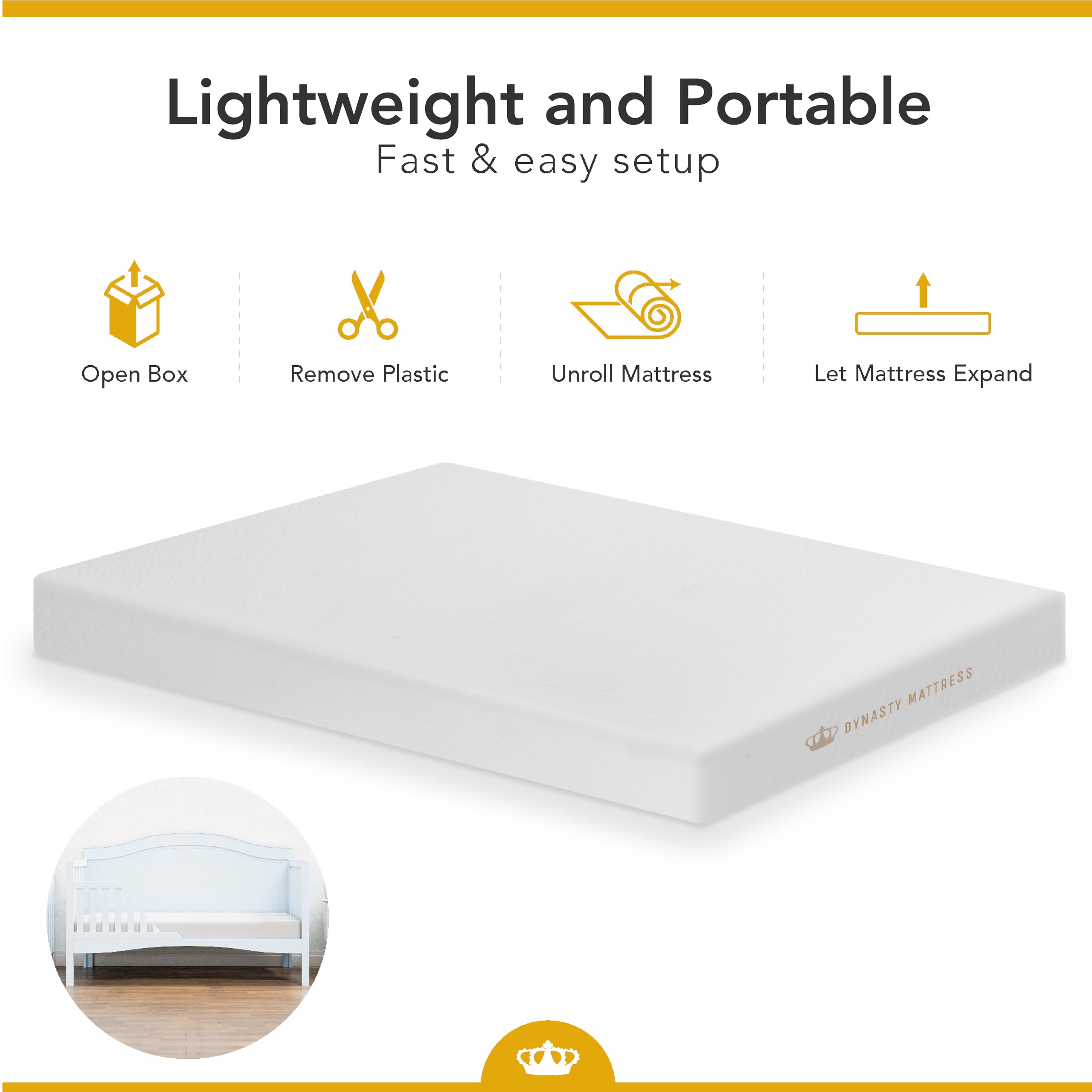 DynastyMattress 4 Inches Cooling Gel Memory Foam Crib Mattress Bed for Toddlers, Infants, Babies - Waterproof - Machine Washable - (Crib), USA Made