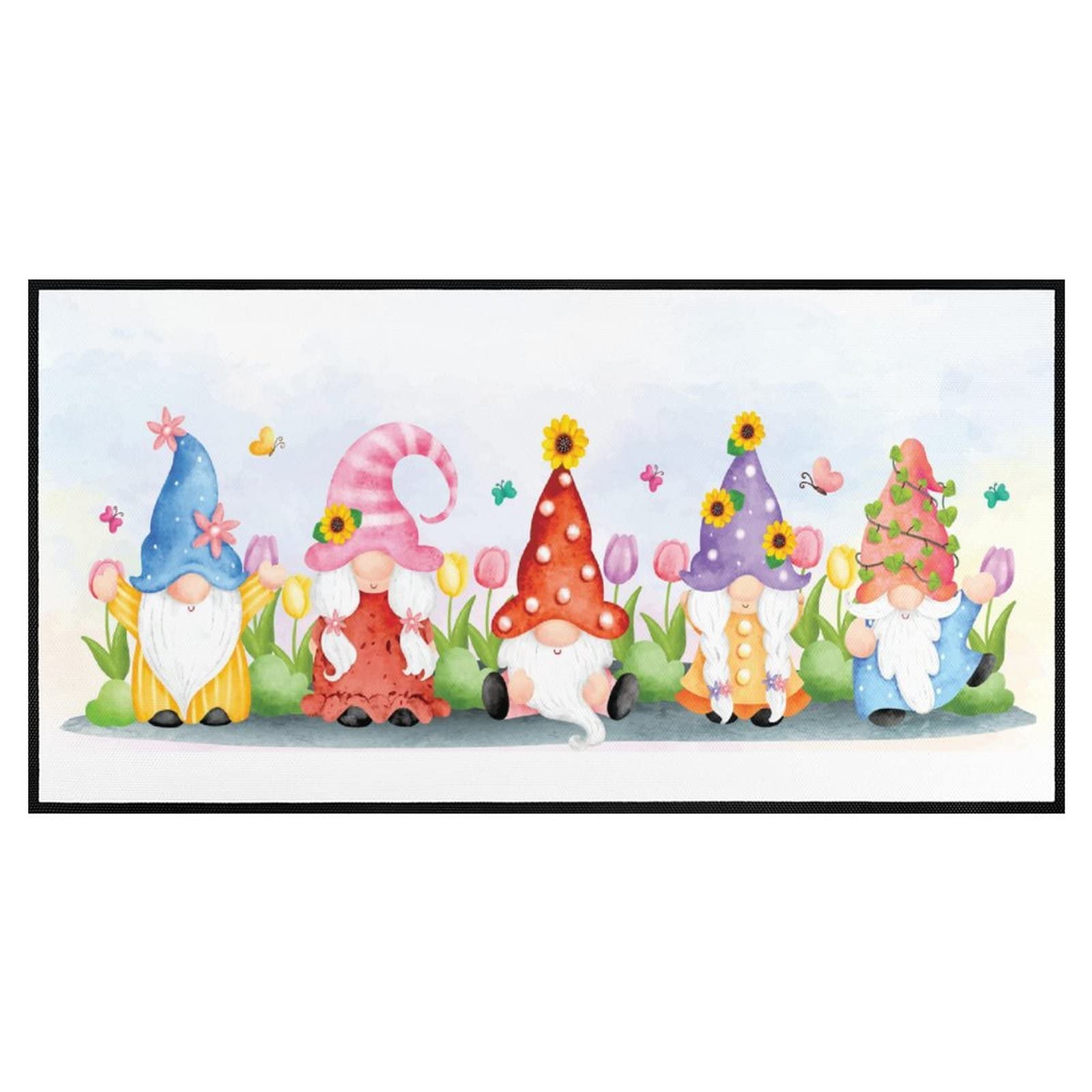 Cute Gnome with Flower Kitchen Rug Non-Slip Kitchen Mats Spring Bath Runner Doormats Area Mat Rugs Carpet for Home Decor 39" X 20"