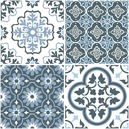FloorPops FP2951 Myriad Peel & Stick Floor Tiles, Blue