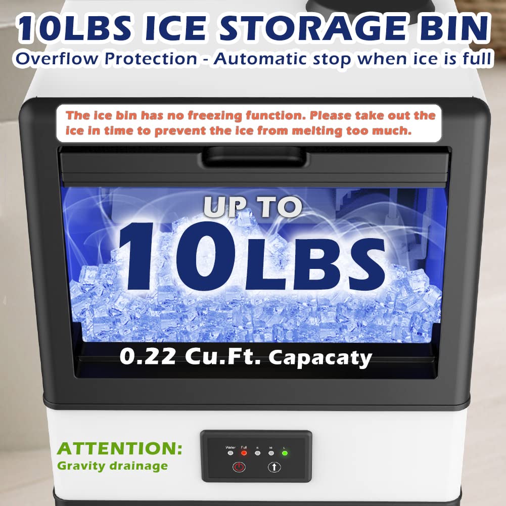 Commercial Ice Maker Machine, 70 LBS/24H Under Counter Large Ice Machine w/ 10 LBS Capacity Ice Storage Bin, 2 Water Inlet Modes, Freestanding & Built in Ice Maker for Bar/Home/Office/Shop, White