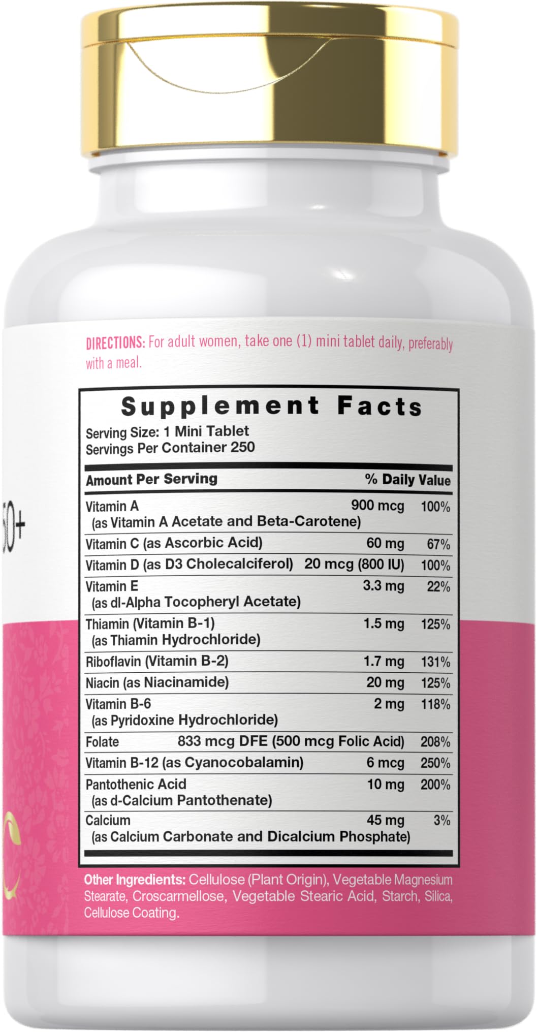 Carlyle Multivitamin for Women 50 and Over | 250 Caplets | Iron Free | with B-Vitamins, D3, and Calcium | for Women 50 Plus | Gluten Free