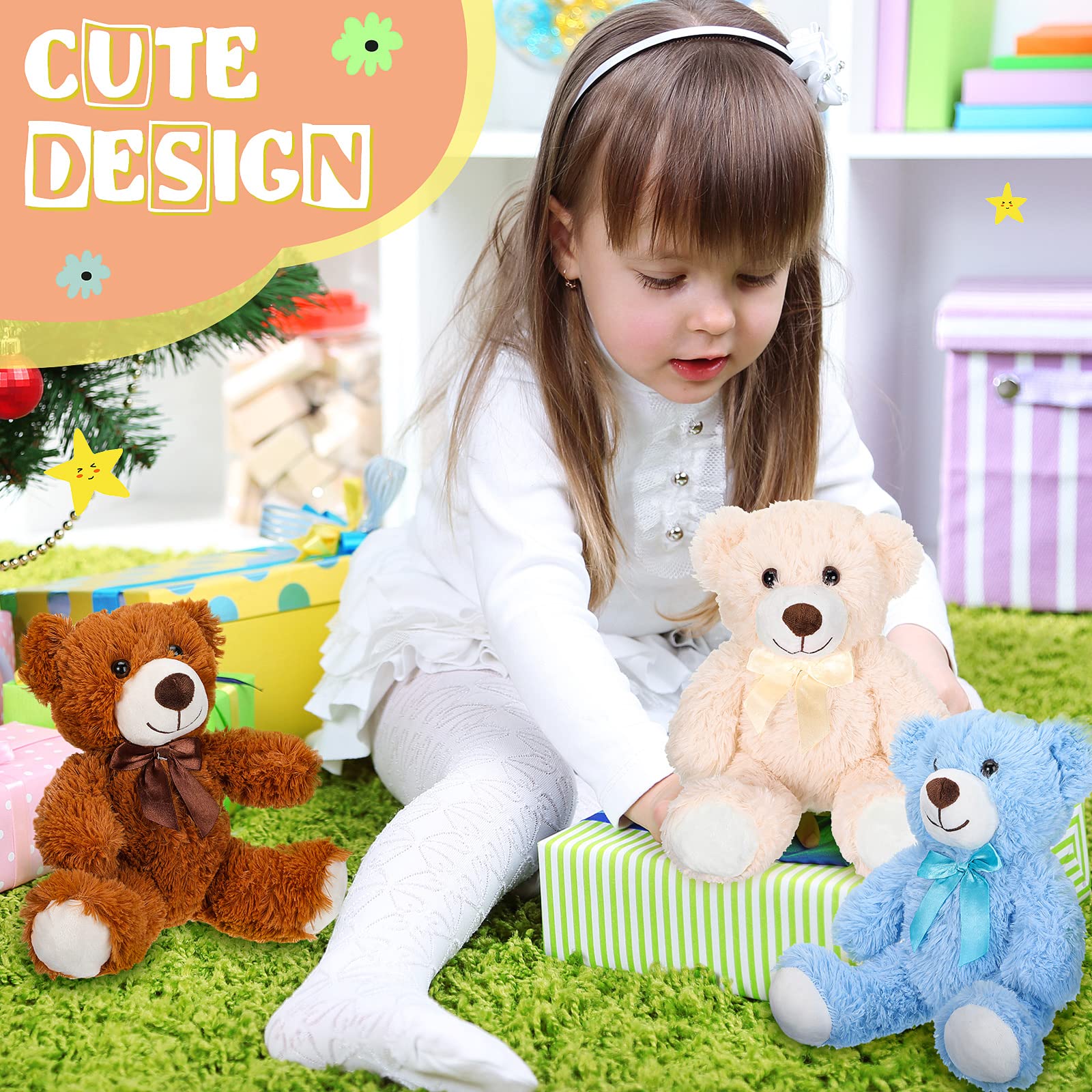 Zomiboo 7 Packs 14 Inch Plush Bear Stuffed Animals Plush Valentine Day Gift Soft Cute Stuffed Dolls Birthday Party Decorations(Cute Colors)