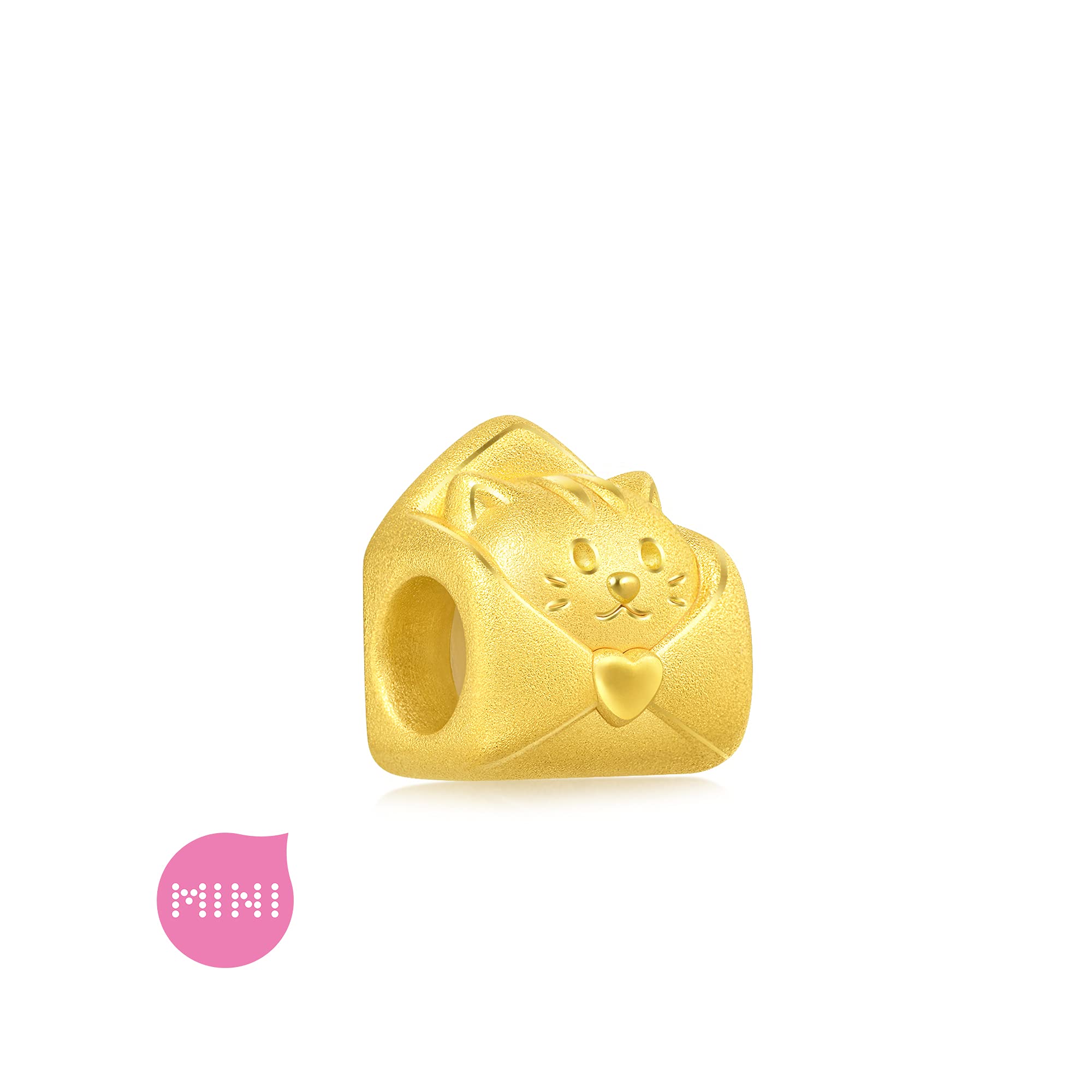 CHOW SANG SANG 999 24K Solid Gold Envelope Cat Kitten Mini Charm Bracelet for Women 92442C (Gold, 19 CM)