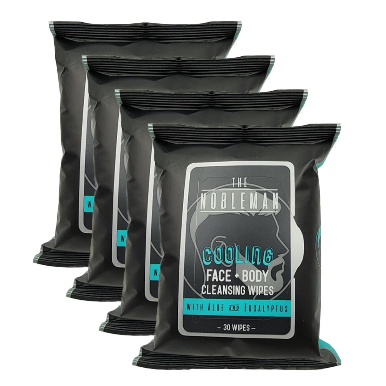 Men's Cooling Face + Body Cleansing Wipes - 4 Pack - 120 Count Post Workout Travel Towlettes