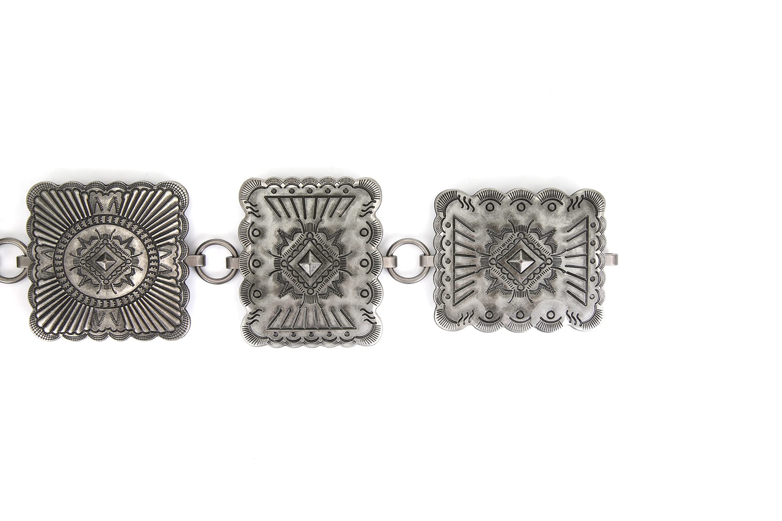 CNBOME Women's Bronze Antique Silver Square Buckle Chain Belt Adjustable Metal Belt (Antique Silver, Medium)