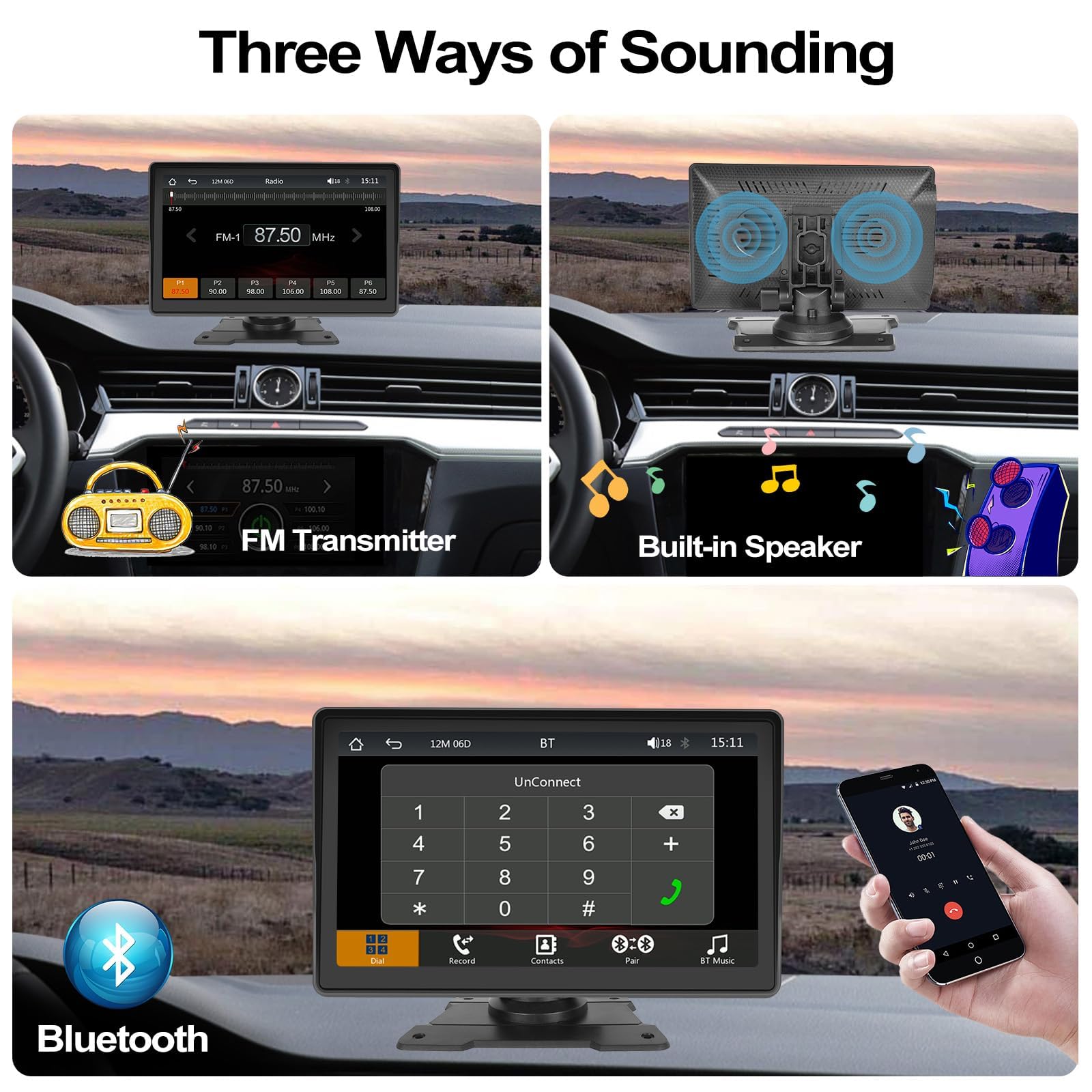 Camecho Wireless Carplay & Android Auto, 7 Inch Touchscreen Automatic Multimedia Player, Car Stereo with Mirror Link/Siri/Car Play GPS Navigation/FM/Bluetooth/Navigation Screen for All Vehicles